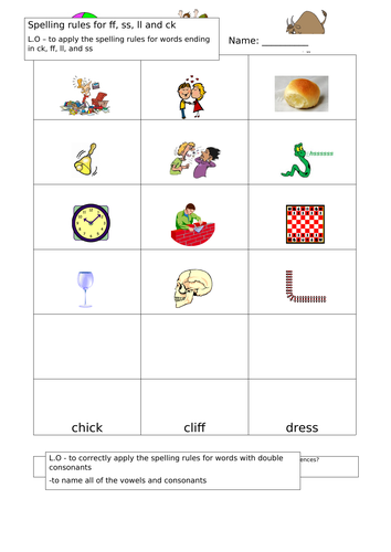 Double consonant activity ff ss ll ck | Teaching Resources