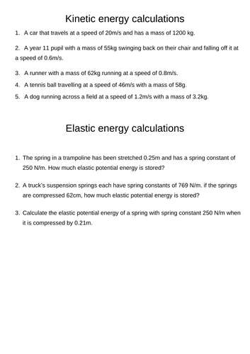 AQA GCSE Physics (9-1) - P1.5 Kinetic energy and elastic energy stores ...