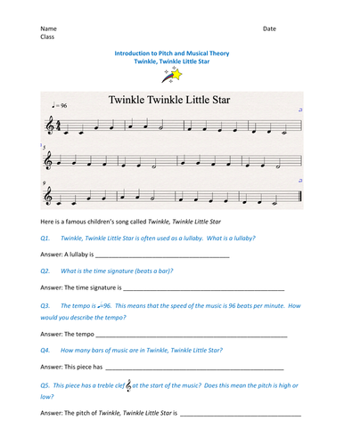 Fun music theory activity based on the lullaby - Twinkle, Twinkle ...
