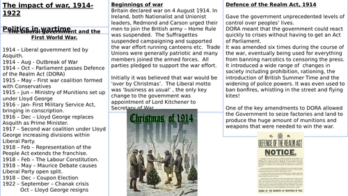 Knowledge organiser: Impact of World War One on political parties ...