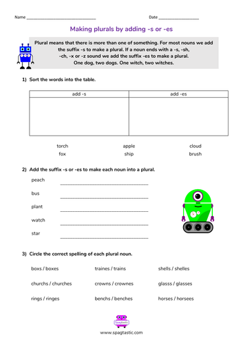 Plurals -s and -es | Teaching Resources