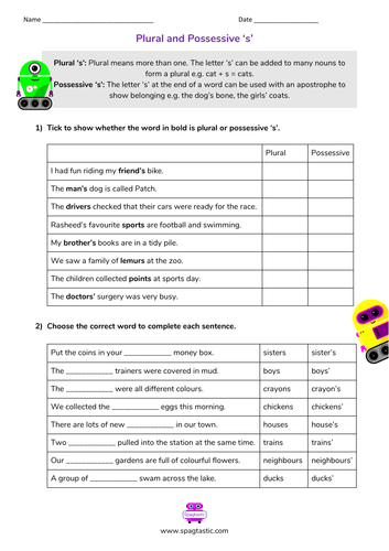 Plural and possessive -s | Teaching Resources