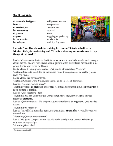 Spanish Market Reading: En el mercado Lectura (fruta/ropa) | Teaching ...