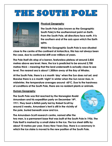 South Pole Information Sheet (Physical and Human Geography) | Teaching ...