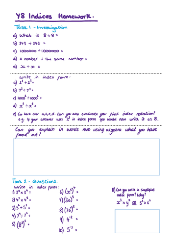 Indices Power of 0 Investigation | Teaching Resources