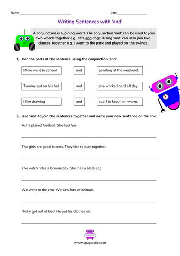 Writing sentences with 'and' | Teaching Resources