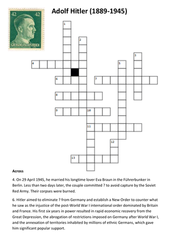 Adolf Hitler Crossword | Teaching Resources