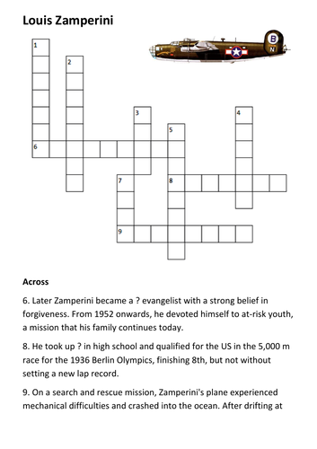Louis Zamperini Crossword | Teaching Resources
