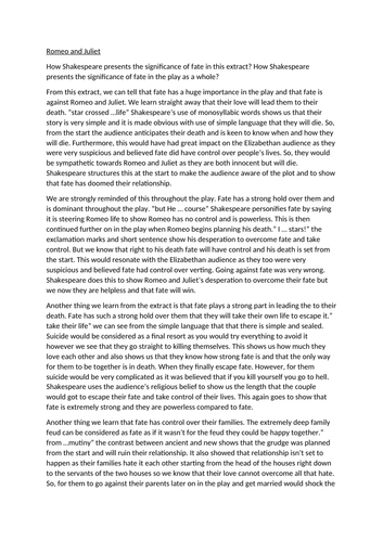 Romeo and Juliet Model Essay: Fate | Teaching Resources