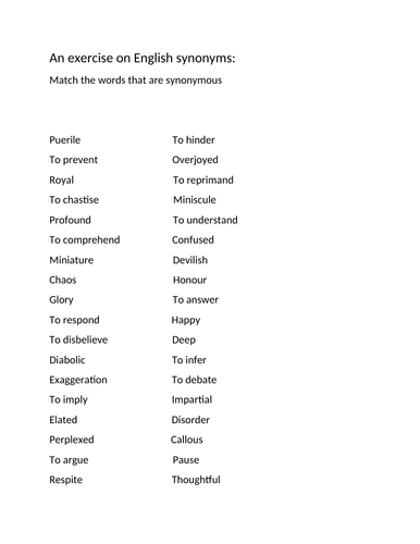 Year 6 English Language Lesson Plan Exercise on SYNONYMS | Teaching ...