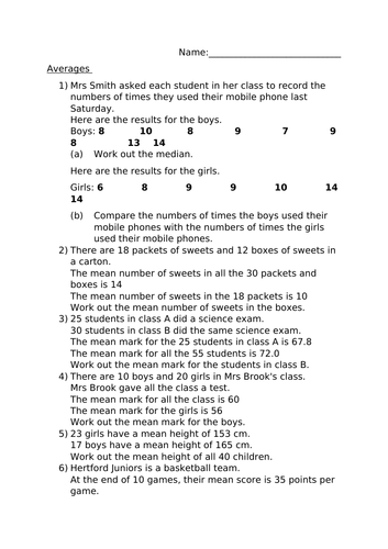 AVERAGES | Teaching Resources
