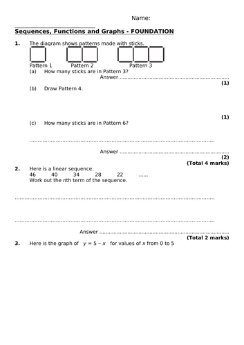 Sequences Functions And Graphs Teaching Resources