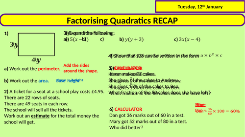 Factorising quadratic equations | Teaching Resources