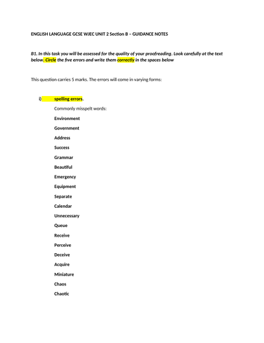 English Language GCSE WJEC Higher Tier Unit 2 Section B GUIDANCE ...