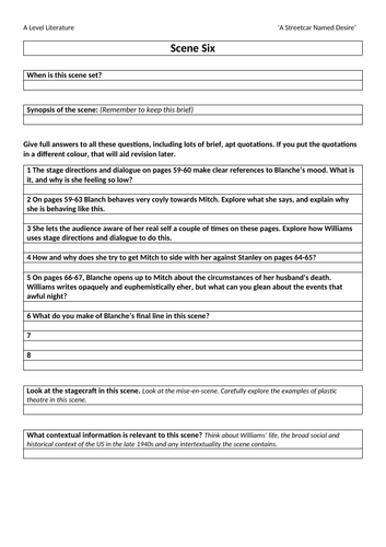 Guided Analysis of Scene 6 of A Streetcar Named Desire | Teaching Resources