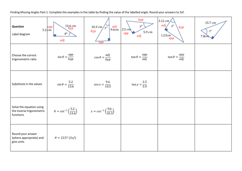 Finding Angles using SOHCAHTOA - fading examples | Teaching Resources Finding Angles using SOHCAHTOA - fading examples | Teaching Resources