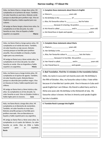 KS3 Spanish Narrow Reading: All about me | Teaching Resources