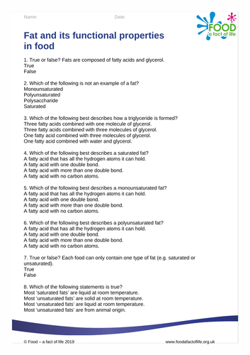 Functional Properties of Food - Fat | Teaching Resources