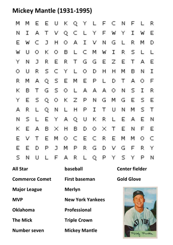 Mickey Mantle Word Search | Teaching Resources