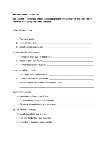 Present subjunctive practice | Teaching Resources