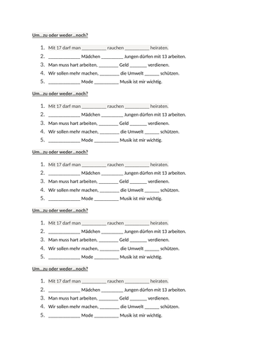 Um...zu oder weder...noch? Short 5 minute grammar starter | Teaching ...