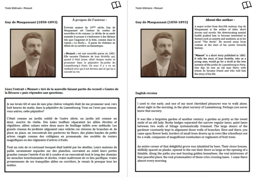 Literary Text- A Level French- Guy de Maupassant- Worksheet | Teaching ...