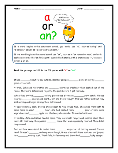 Using a or an in a sentence | Teaching Resources