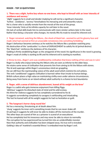 Roger Lord of the Flies for grades 7-9 | Teaching Resources