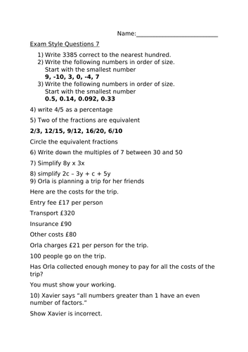 FOUNDATION EXAM STYLE QUESTIONS 7 | Teaching Resources