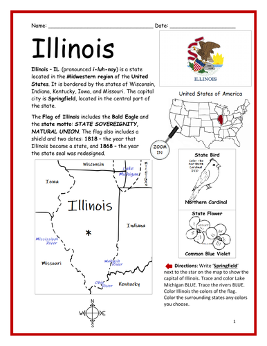 Illinois - Introductory Geography Worksheet | Teaching Resources
