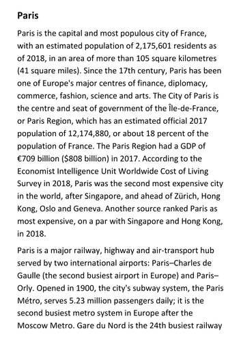 Paris Handout | Teaching Resources