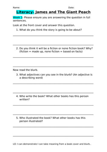 SEND James and the Giant Peach diffenciated tasks chapters 1- 11 ...