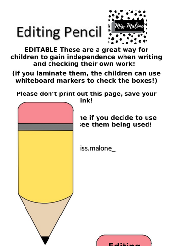 EDITABLE Editing Pencil | Teaching Resources