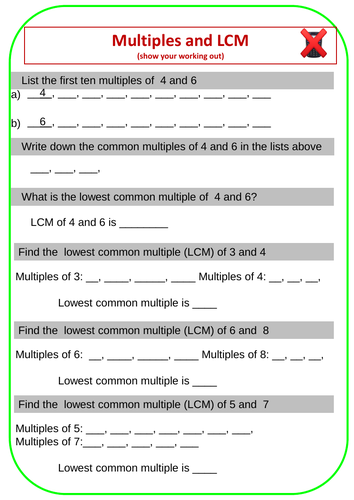 Multiples and LCMs Worksheets with Answers | Teaching Resources