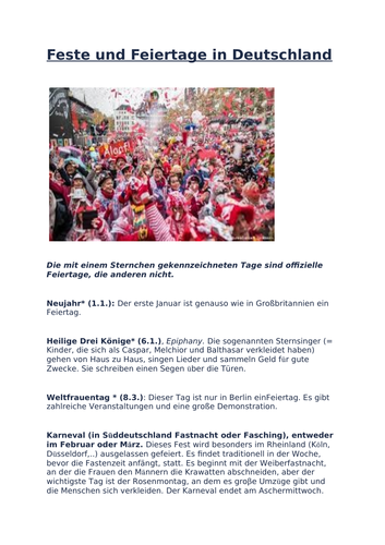 German Festivals and Traditions for A Level | Teaching Resources