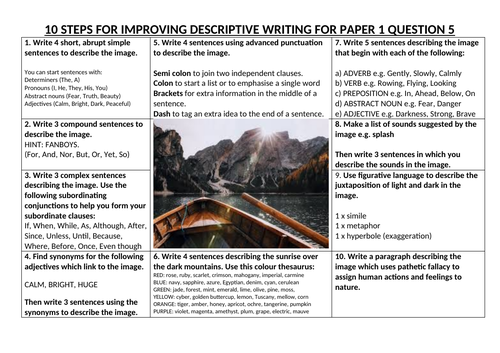 10 steps to improve descriptive writing for Paper 1 Question 5 | Teaching Resources