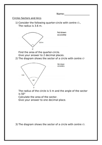 CIRCLE SECTORS AND ARC WORKSHEET | Teaching Resources