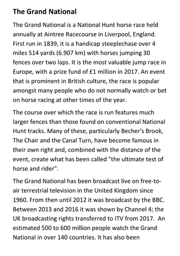 The Grand National Handout | Teaching Resources
