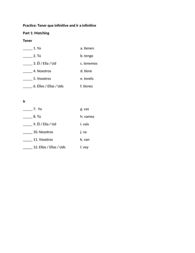 Practice on ir a and tener que infinitive | Teaching Resources