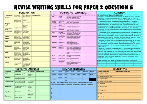 Paper 2 Question 5 Revision Mat Activity | Teaching Resources