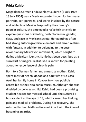 Frida Kahlo Handout | Teaching Resources