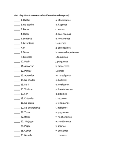 Nosotros commands matching practice | Teaching Resources