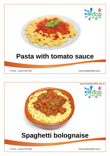 Pasta meal Cards | Teaching Resources