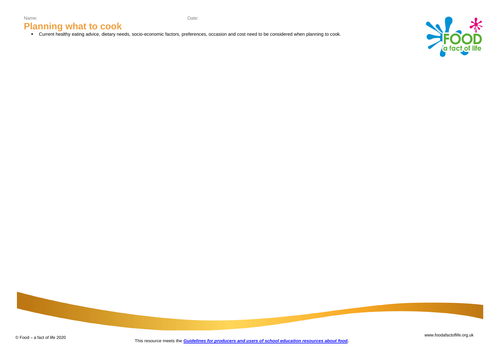 Planning what to cook Knowledge Organiser 11-14 years | Teaching Resources
