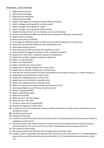 AQA A Level physics 50 must know questions for each topic | Teaching ...