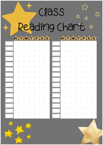 Class Reading Chart Grey with Gold Stars | Teaching Resources