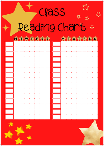 Class Reading Chart - Red background and gold stars | Teaching Resources