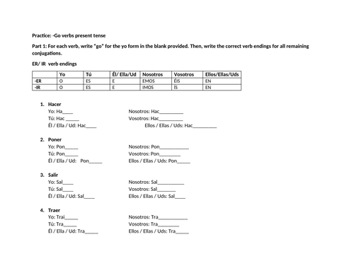Go verbs conjugations and sentences | Teaching Resources