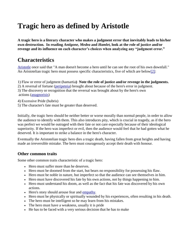 Definition of a tragic hero article | Teaching Resources
