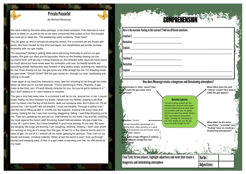 Private Peaceful - Reading Comprehension Worksheet. | Teaching Resources